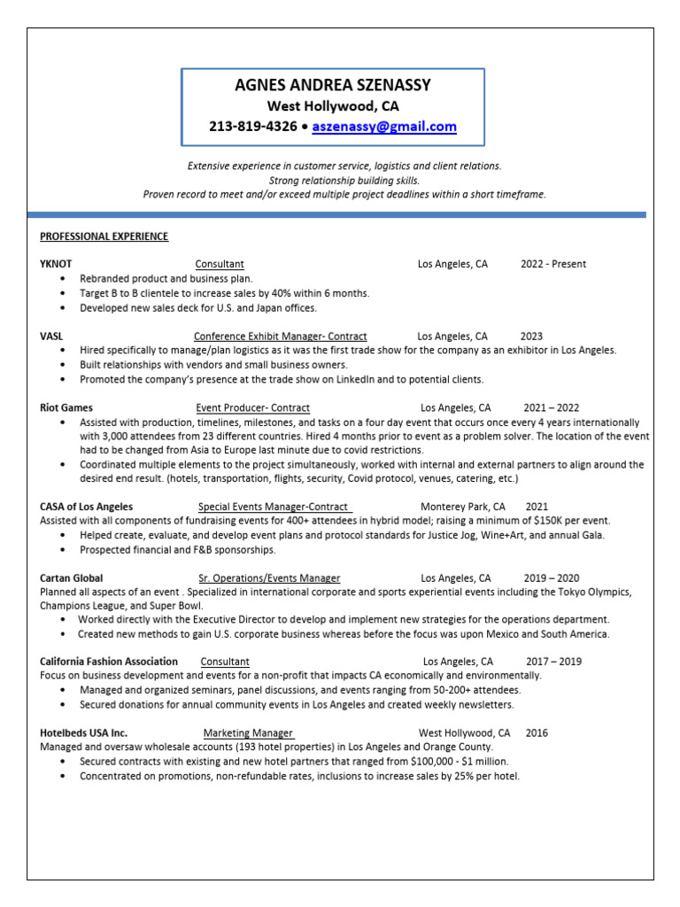 Agnes Szenassy's Resume | PDF | California | Consultant