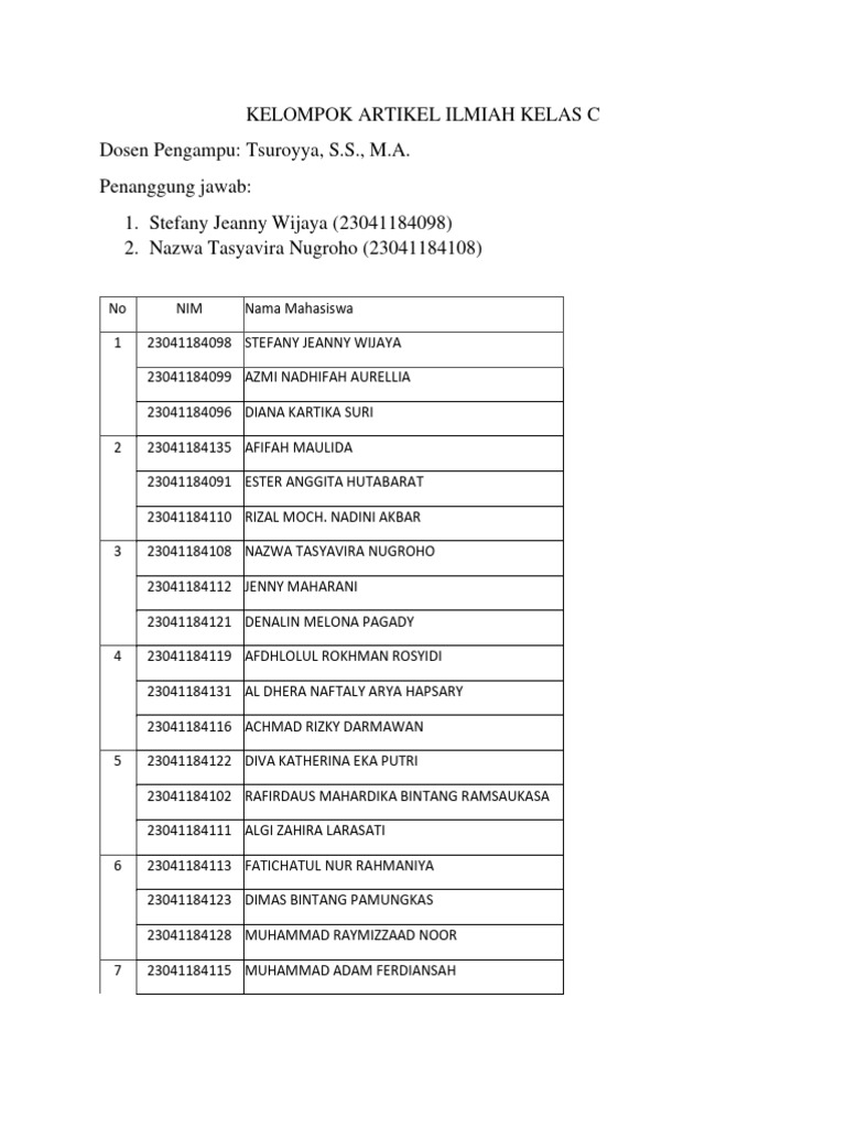 Artikel Ilmiah Kelas 2023C | PDF