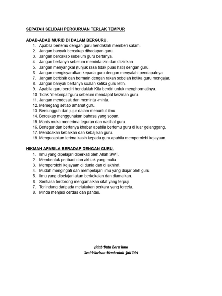 Adab-Adab Murid DGN Guru | PDF