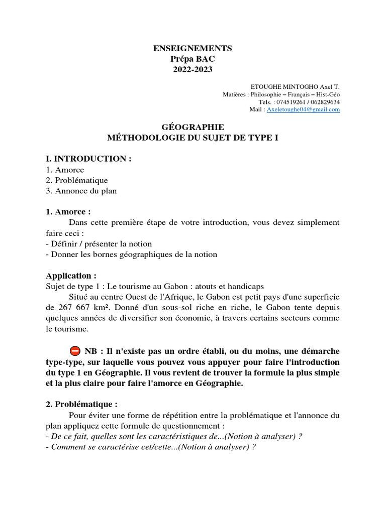 Méthodologie Géographie Type 1 Pdf