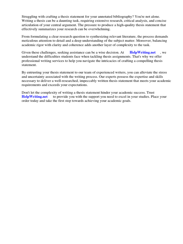 Example Annotated Bibliography Thesis Statement | PDF | Thesis | Citation