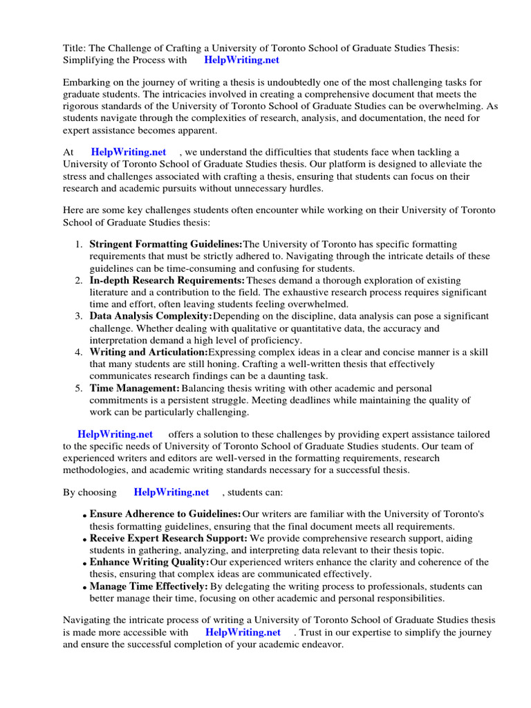 University of Toronto School of Graduate Studies Thesis Template | PDF ...