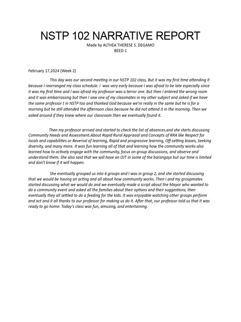 NSTP 102 NARRATIVE REPORT | PDF