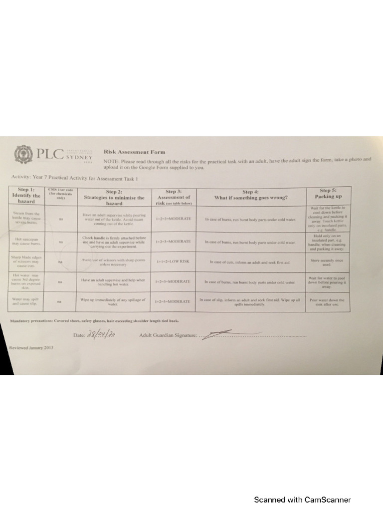 Science Risk Assessment Form | PDF