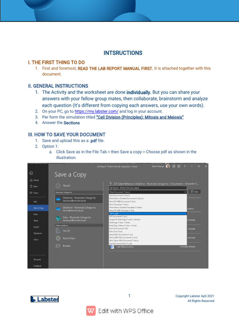 Botany Laboratory-Lab Report Prelim Exam Output1 | PDF | Meiosis | Mitosis