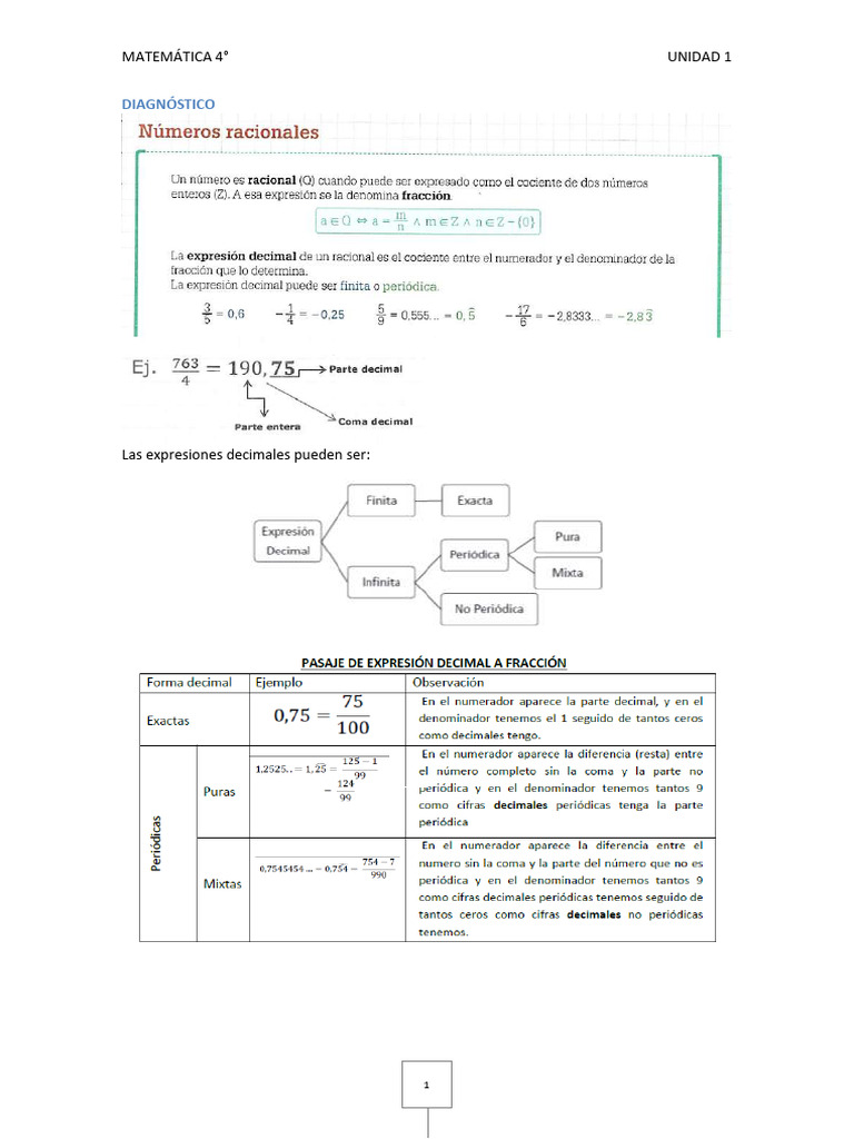 MATEM-TICA 4 DIAGN-STICO Y UNIDAD 1 - 2024 | PDF | Números | Objetos matemáticos