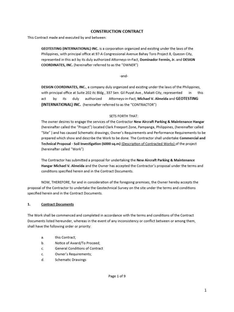 Construction Contract Form | PDF | Finance & Money Management ...