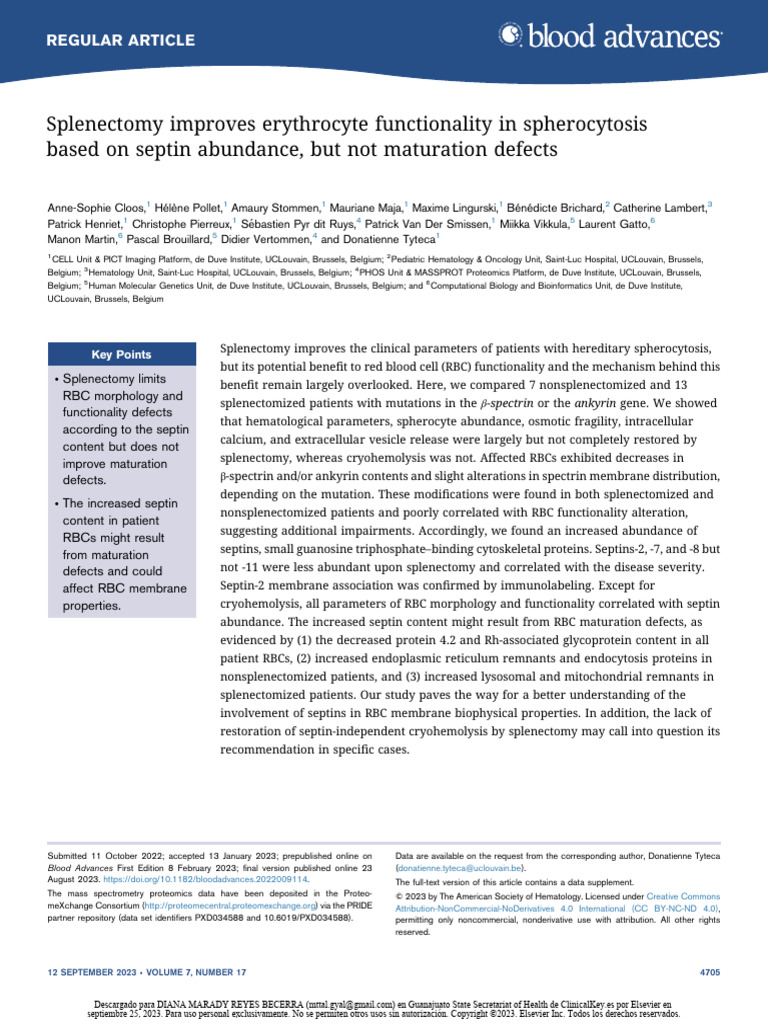 Esplenectomía en Esferocitosis | PDF | Red Blood Cell | Western Blot