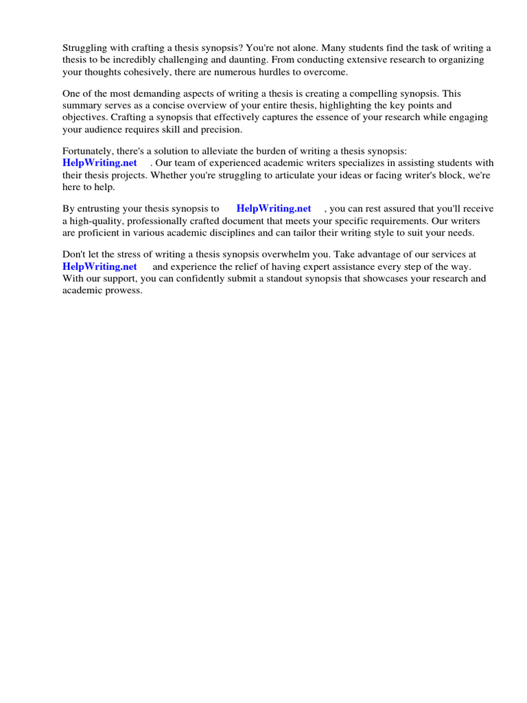 Thesis Synopsis Example | PDF | Thesis | Doctor Of Philosophy