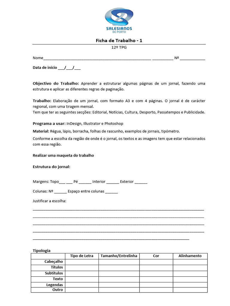 Ficha de Trabalho - 1 | PDF | Jornais