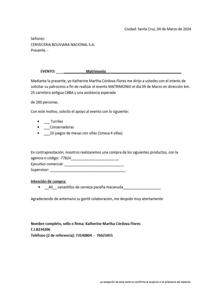 Modelo Carta Eventos | PDF
