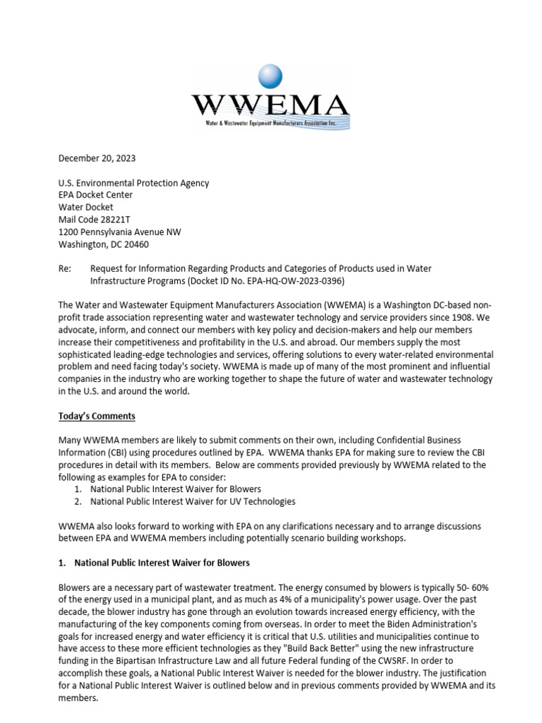 EPA Request on Water Infrastructure Products | PDF | Disinfectant ...
