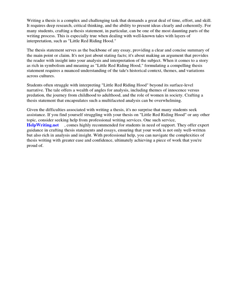 Thesis Statement Little Red Riding Hood | PDF | Little Red Riding Hood