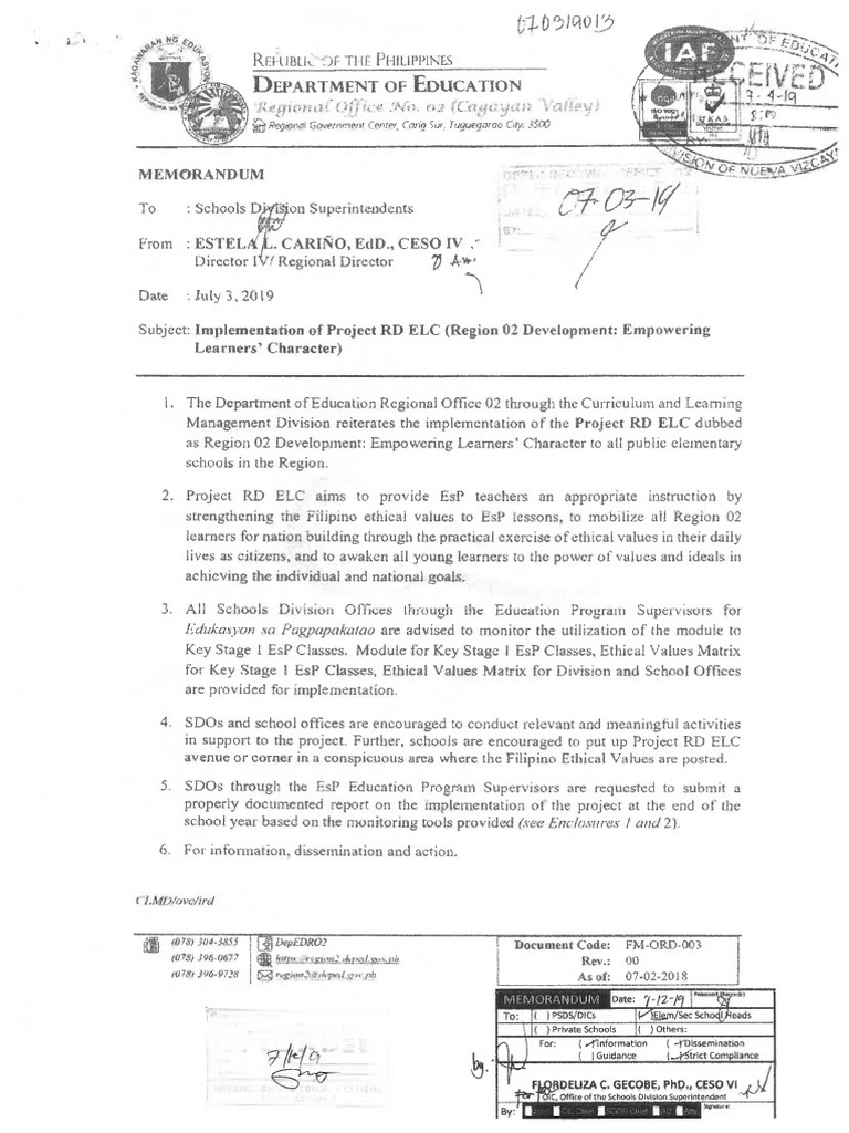 2019-07-12 - Implementation of Project RD ELC (Region 02 Development ...