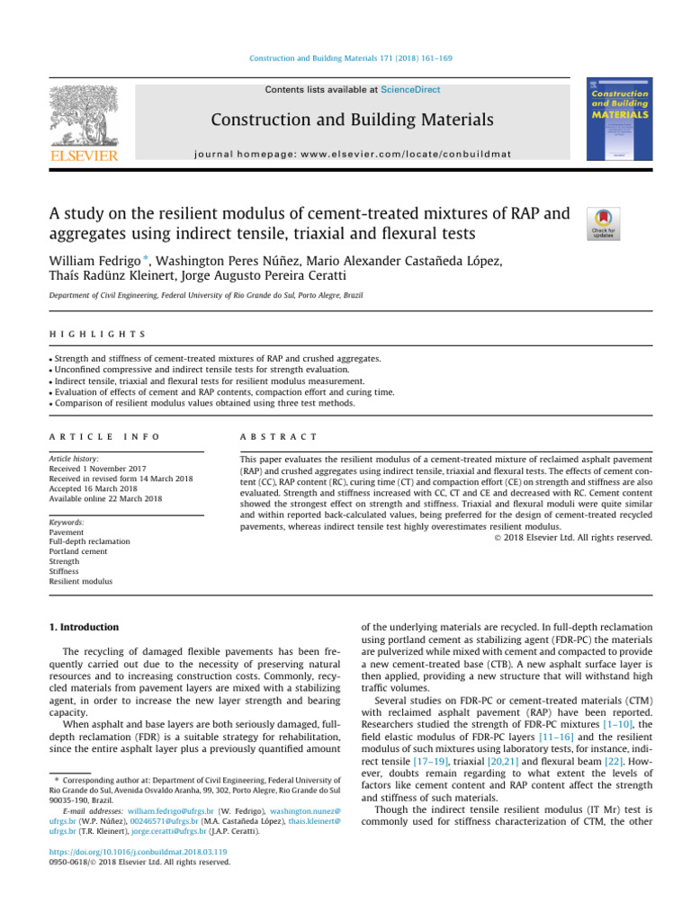 A Study On The Resilient Modulus of Cement-Treated Mixtures of RAP and ...