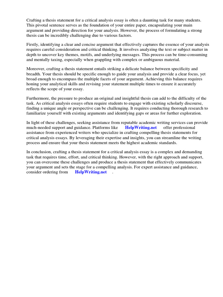 Thesis Statement For A Critical Analysis Essay | PDF | Essays ...