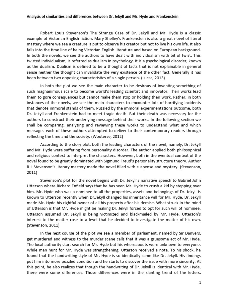 Analysis of Similarities and Differences Between Dr. Jekyll and Mr. Hyde and Frankenstein | PDF ...