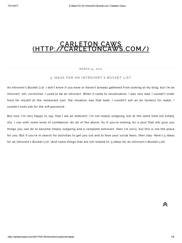 5 Ideas For An Introvert's Bucket List - Carleton Caws | PDF ...