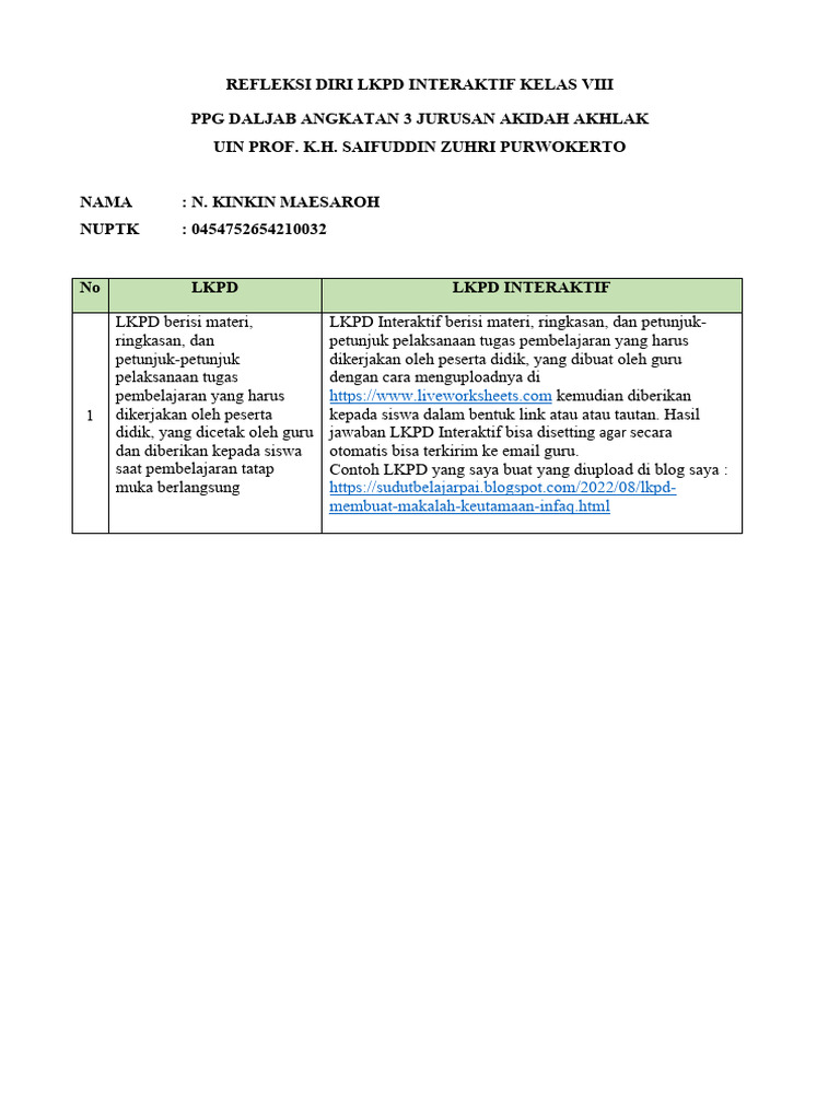Refleksi Diri LKPD Interaktif | PDF | Pengembangan Diri | Agama & Spiritualitas