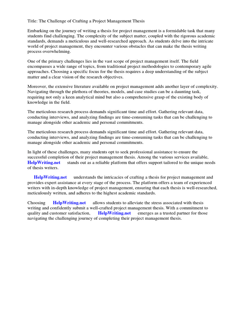 Thesis For Project Management | PDF | Thesis | Project Management