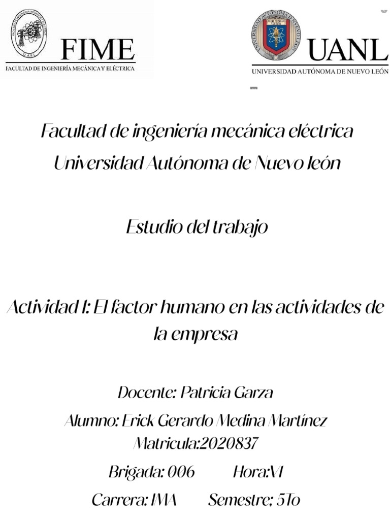 Activadad 1 El Factor Humano en Las Empresas | PDF | Hora | Business