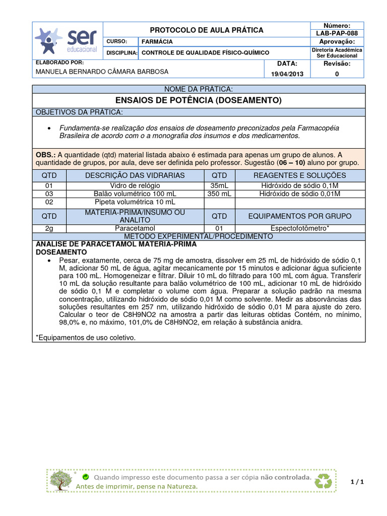 Lab-Pap-088 - Ensaios de Potência (Doseamento) | PDF