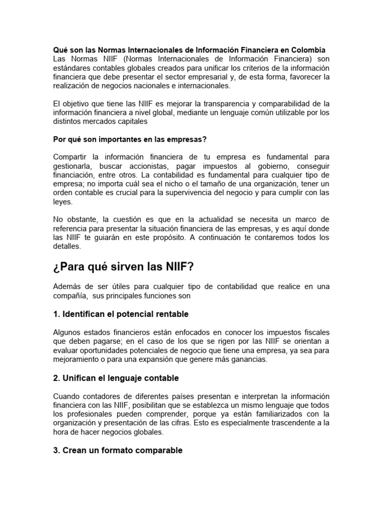Normas Internacionales de Información Financiera NIIF | PDF | normas internacionales de ...