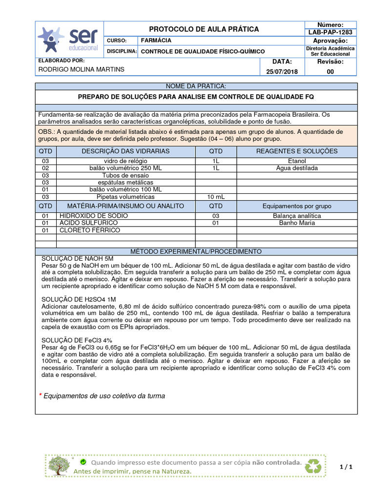 Lab-Pap-1283 - Preparo de Soluções para Analise em Controle de ...