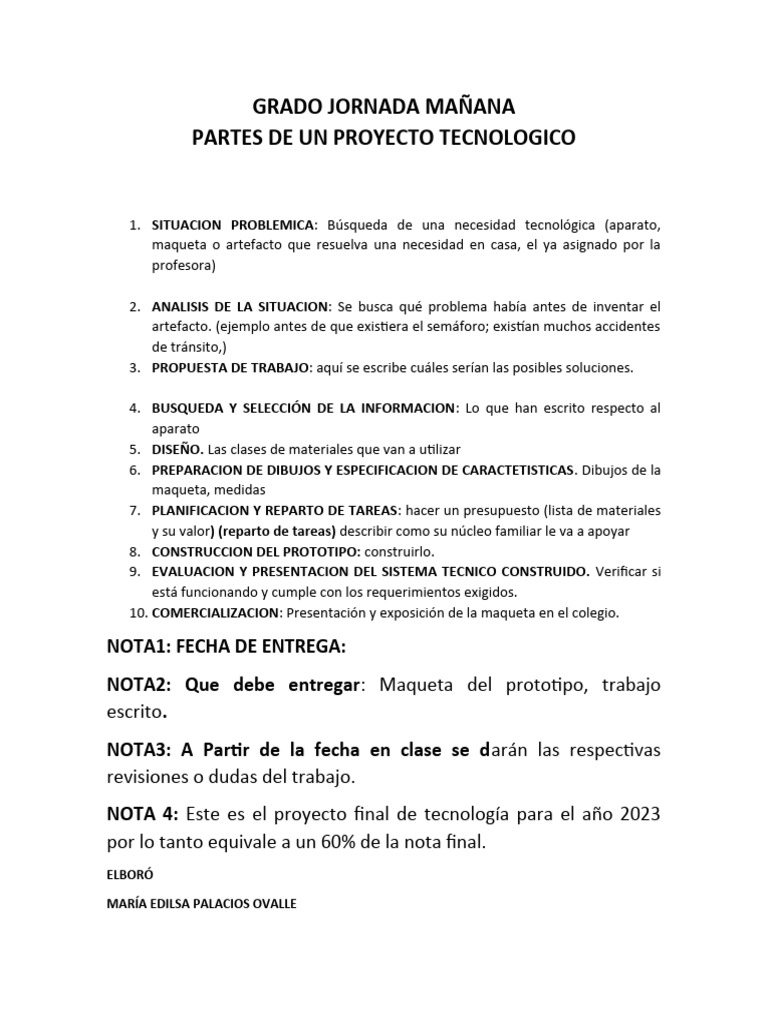 PARTES DE UN PROYECTO TECNOLOGICO | PDF