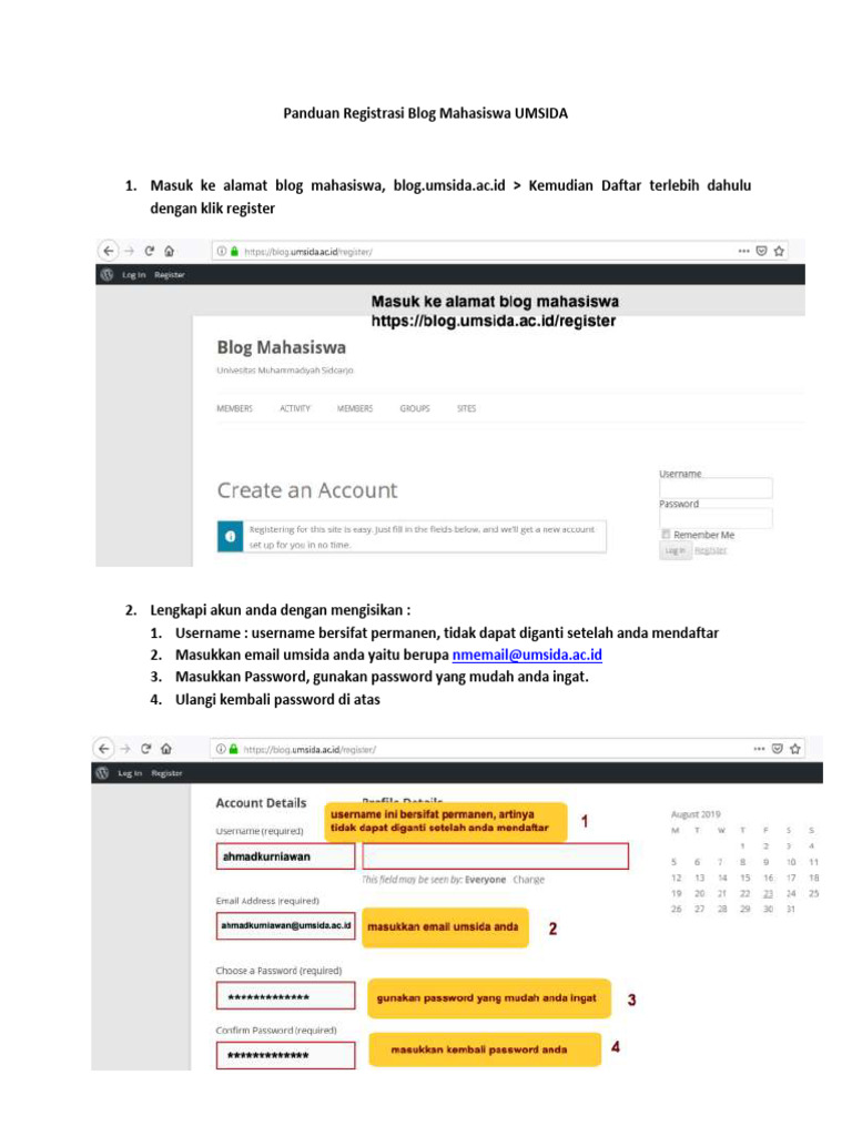 Panduan Registrasi Blog Mahasiswa UMSIDA | PDF