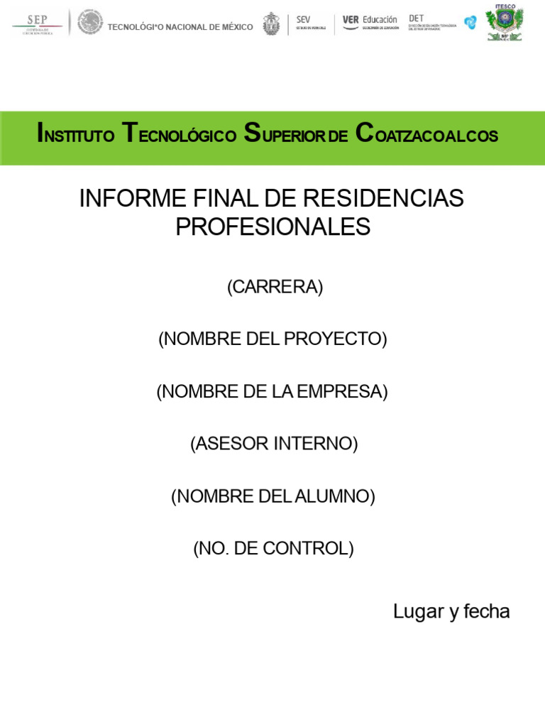 Portada Informe Final de Residencia | PDF | Tecnología e ingeniería
