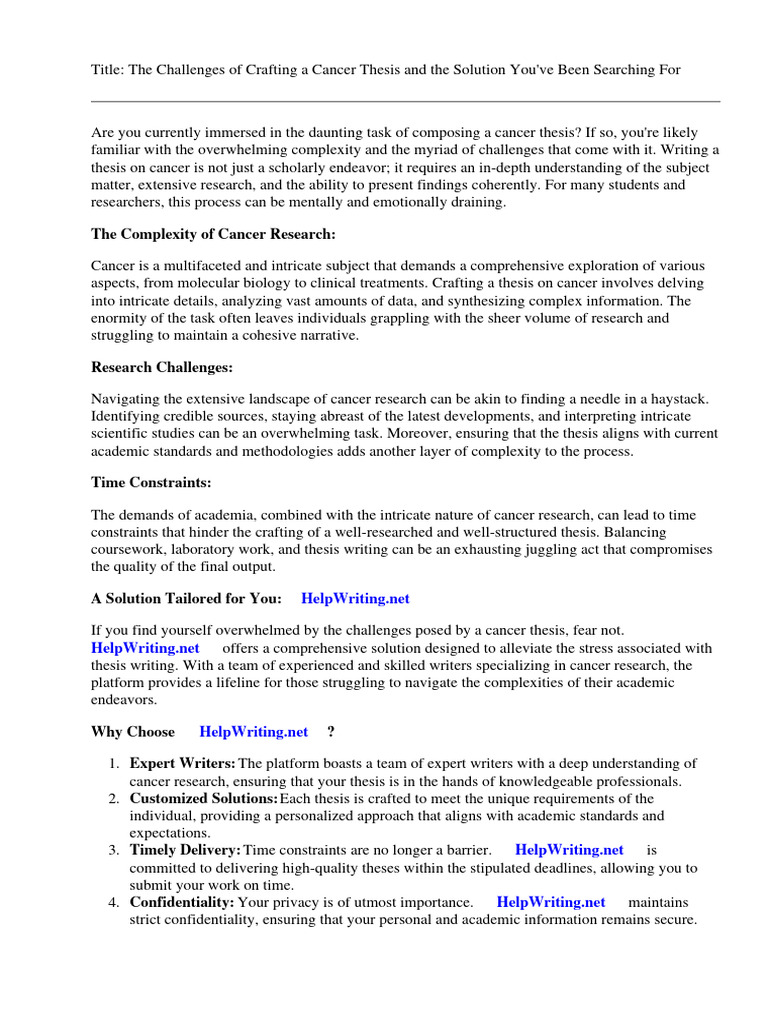 Cancer Thesis | PDF | Cancer | Breast Cancer Cancer Thesis | PDF | Cancer | Breast Cancer