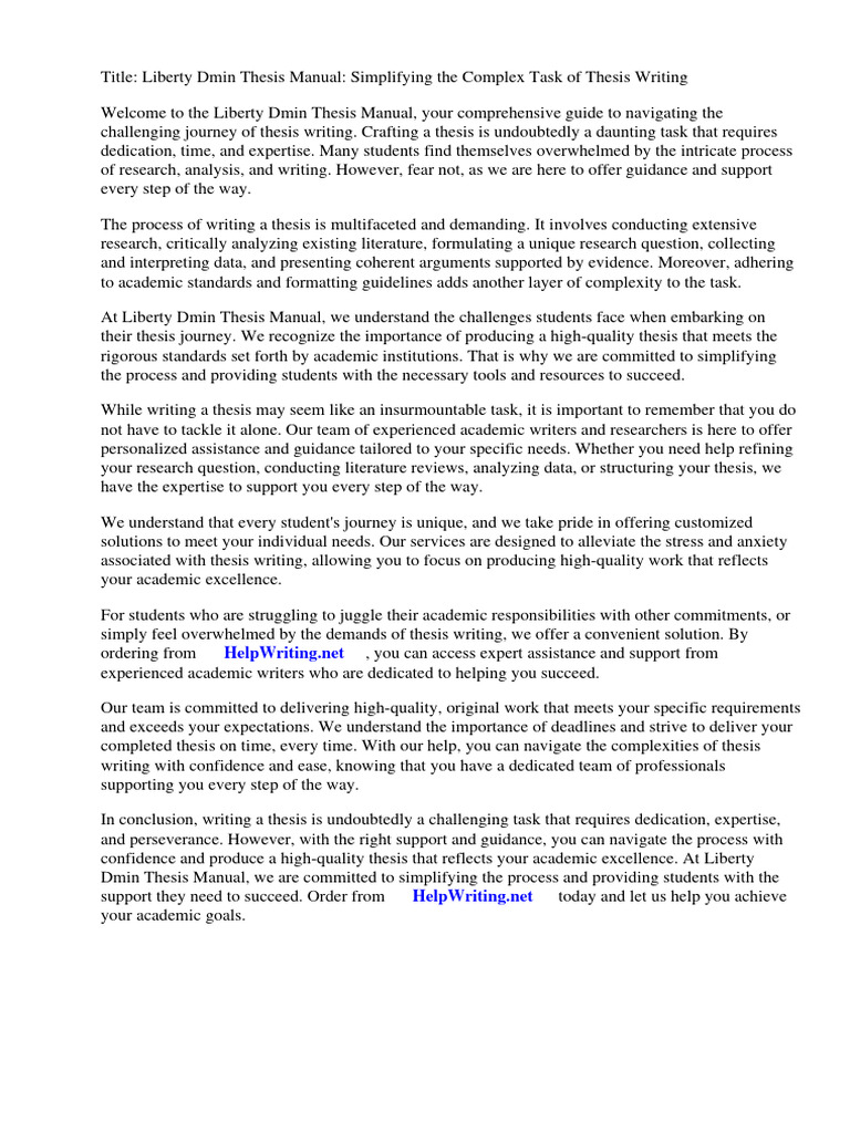 Liberty Dmin Thesis Manual | PDF | Thesis | A Manual For Writers Of ...