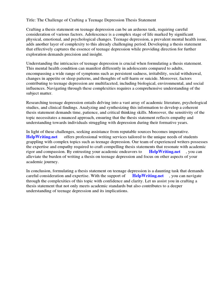 Teenage Depression Thesis Statement | PDF | Major Depressive Disorder ...