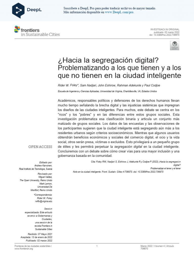 Foley Et Al. Towards Digital Segregation Traduccion | PDF | Internet | Metodología de encuesta