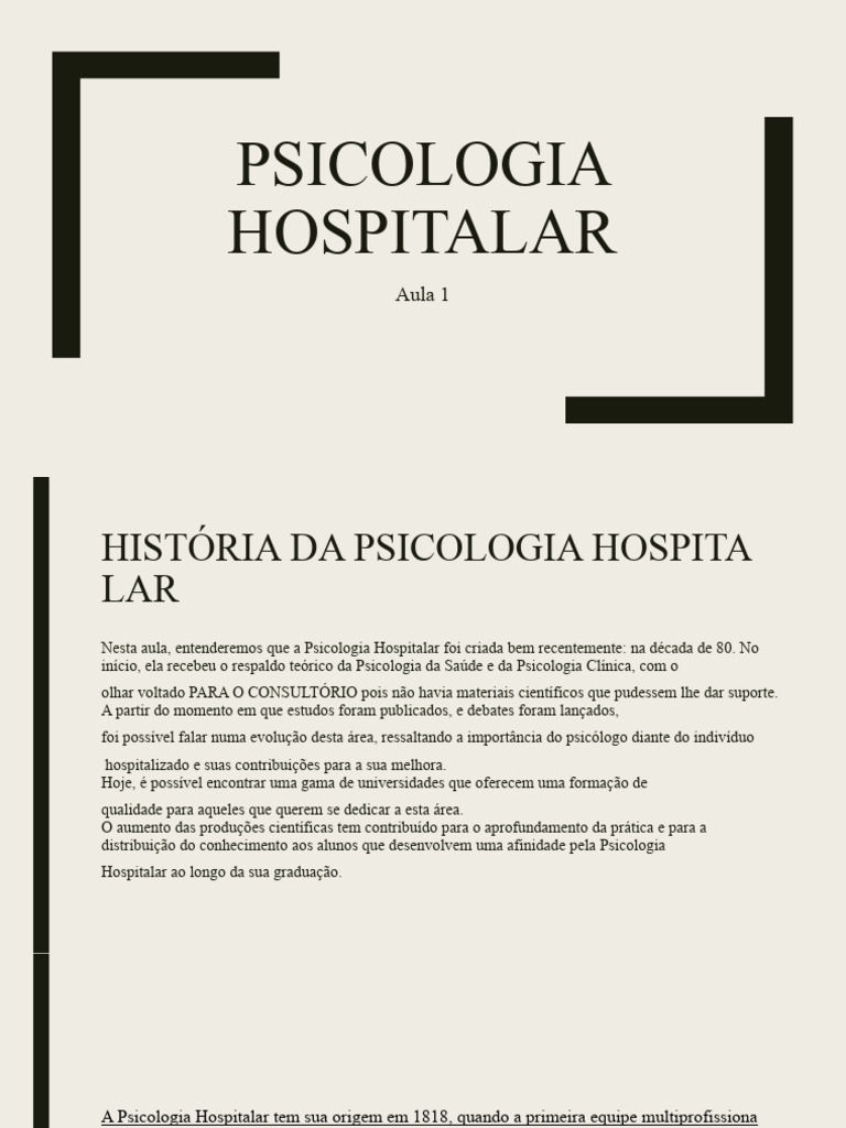 Psicologia Hospitalar AULA 2 | PDF | Psicologia | Psicologia da Saúde
