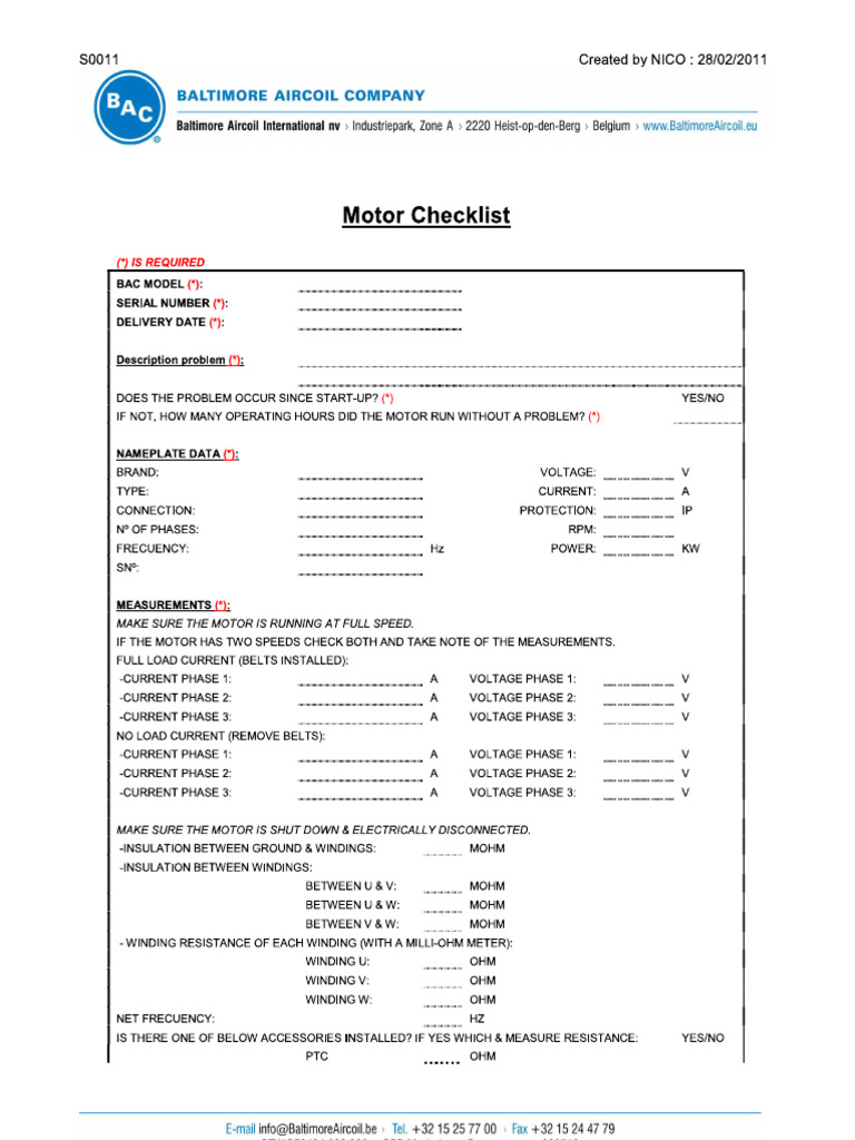 Motor Checklist | PDF