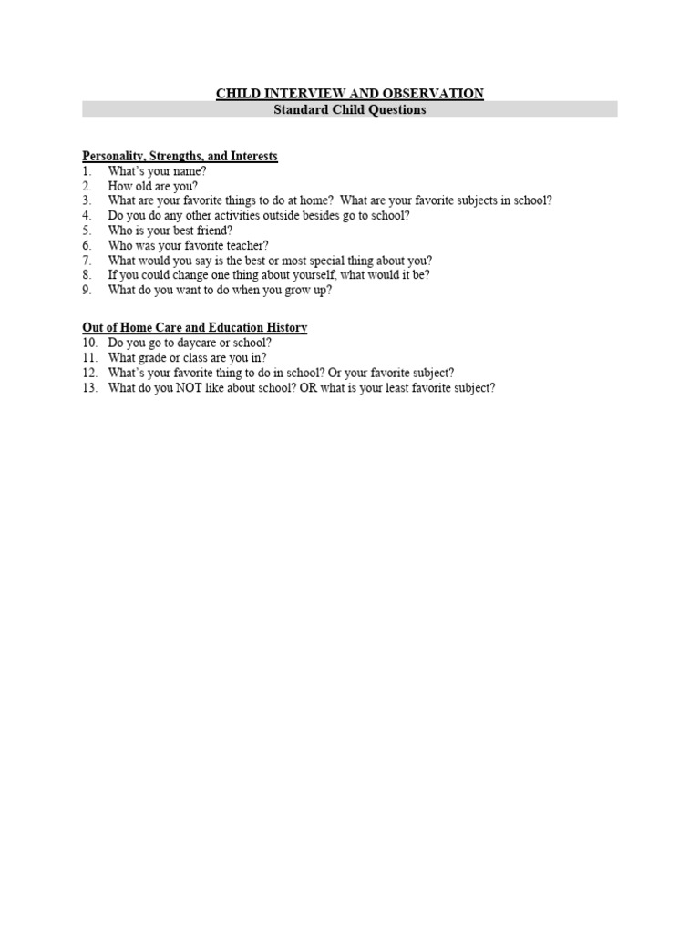 Child Interview Questions | PDF