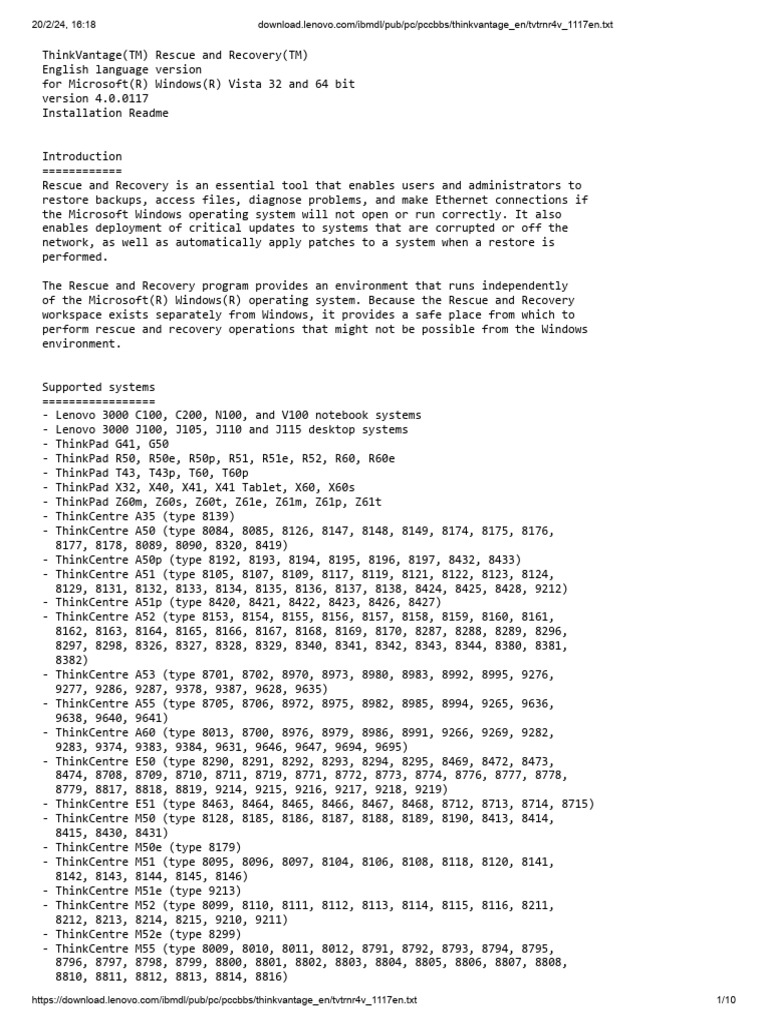Ibmdl Pub PC Pccbbs Thinkvantage en tvtrnr4v 1117en | PDF | Booting ...