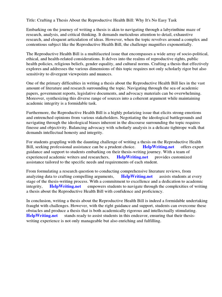 Writing a Thesis on RH Bill Challenges | PDF | Family Planning | Shock (Circulatory)