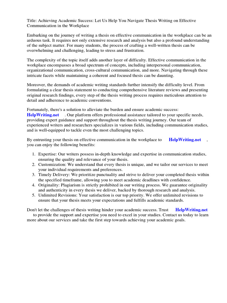 Thesis On Effective Communication in The Workplace | PDF ...