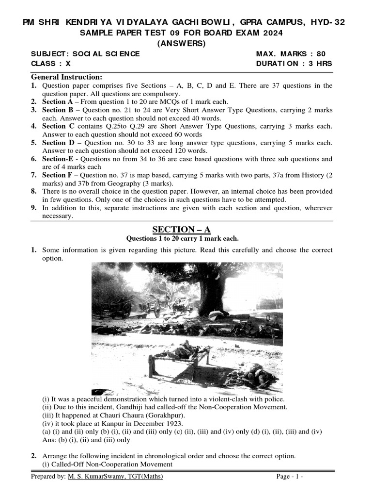 Social Science Class X Sample Paper Test 09 For Board Exam 2024 Answers ...