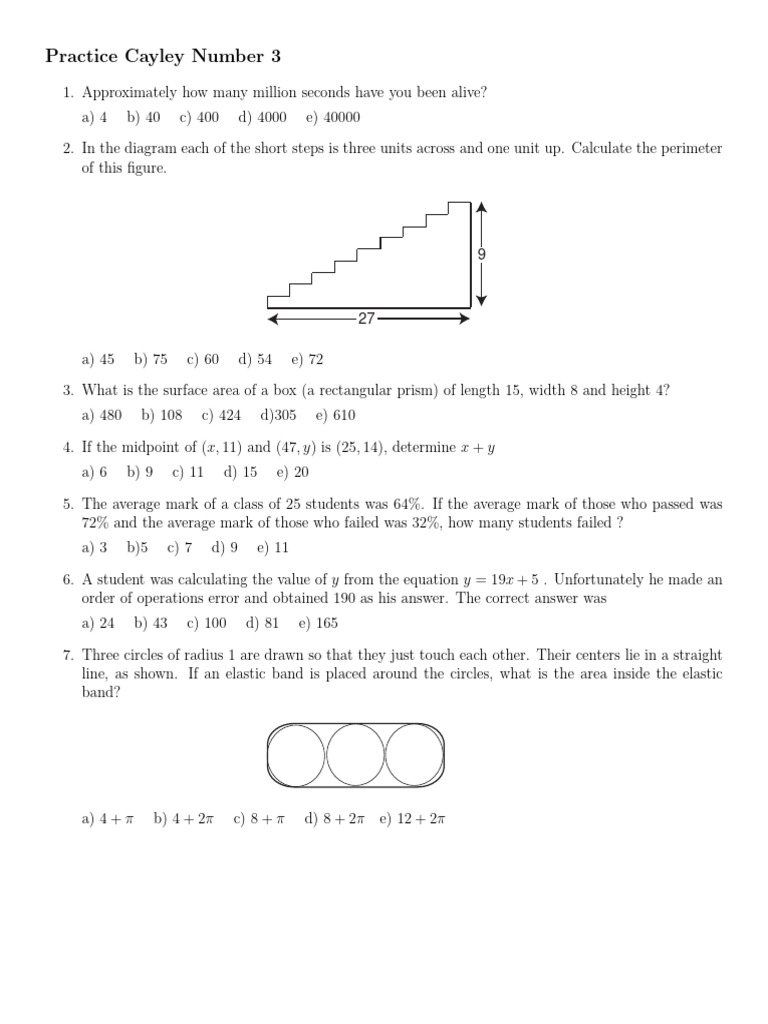 Cayley Practice Three | Download Free PDF | Area | Euclidean Geometry