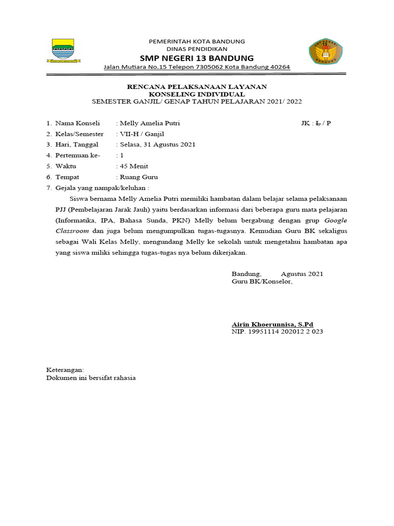 RPL Dan Laporan Konseling Individual Bimbingan Konseling | PDF