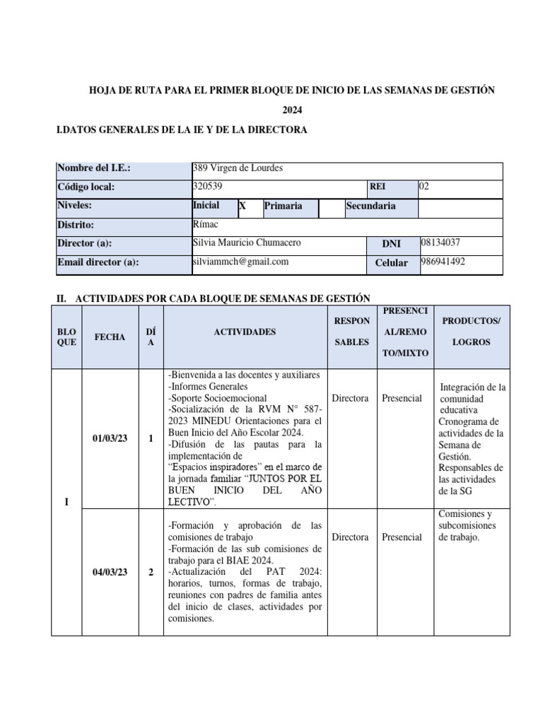 Hoja de Ruta Primer Bloque Semana de Gestión | PDF