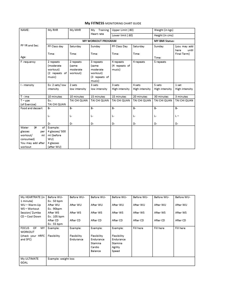 My Fitness Monitoring Chart Guide Pdf Determinants Of Health