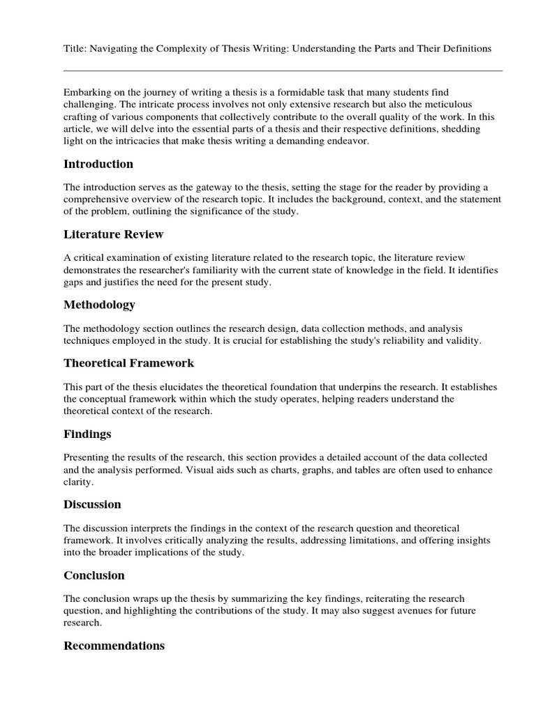 Parts of Thesis and Their Definition | PDF | Thesis | Methodology