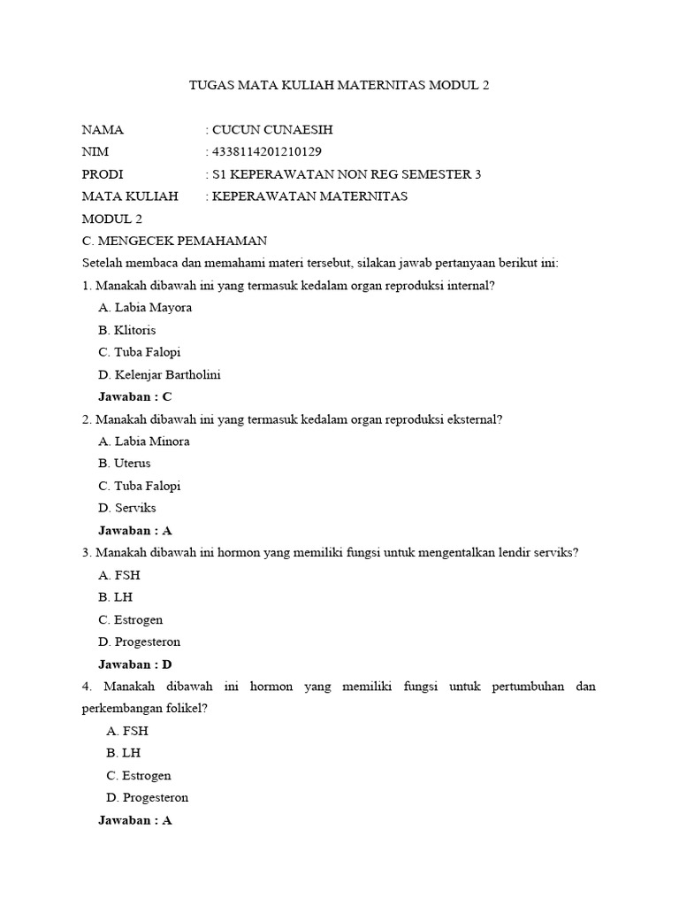 Tugas Mata Kuliah Maternitas Modul 2 - Cucun Cunaesih | PDF | Pengembangan Diri