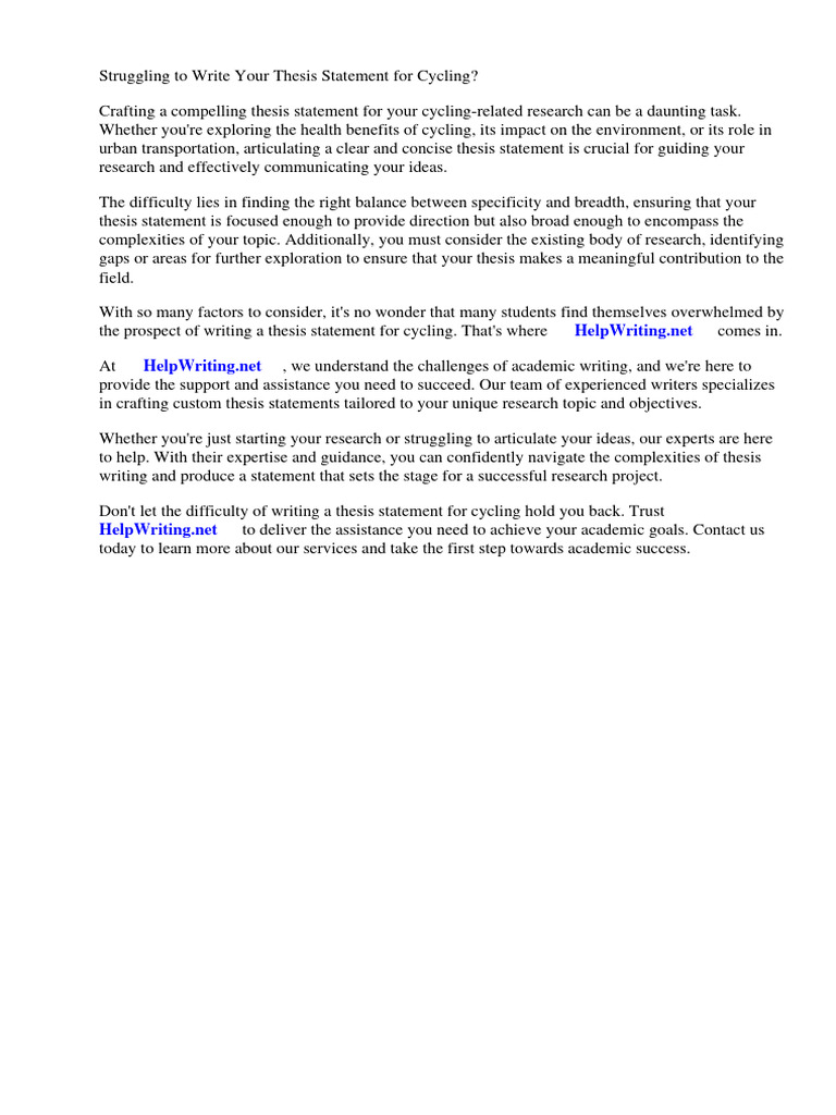 Thesis Statement For Cycling | PDF | Thesis | Essays