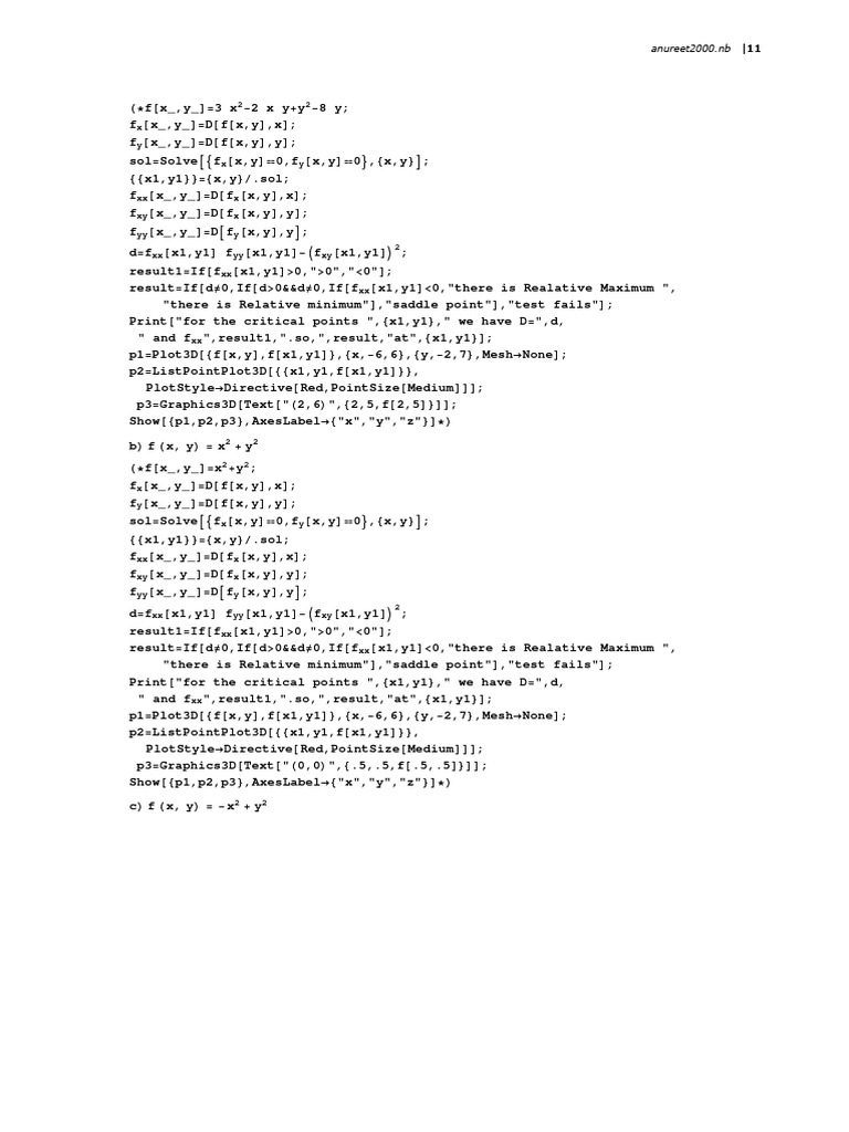 Mathematica Practical File 3-6 | PDF